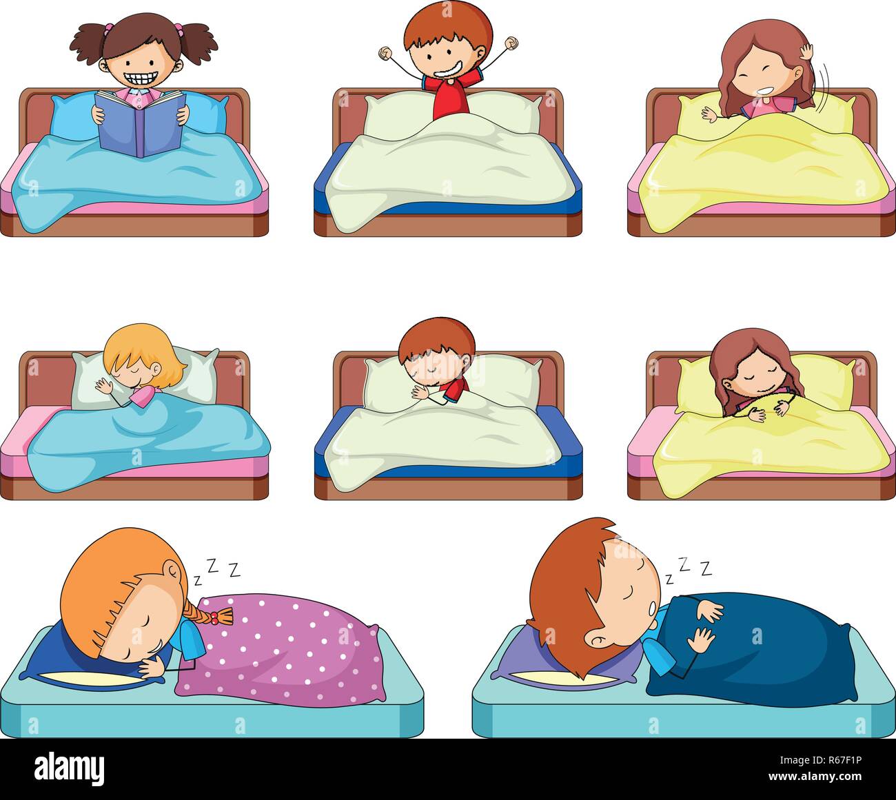 Set of doodle kids in bed illustration Stock Vector Image & Art - Alamy
