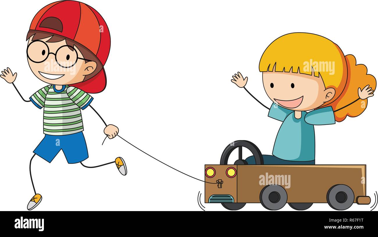 Boy and grilt playing cart illustration Stock Vector Image & Art - Alamy