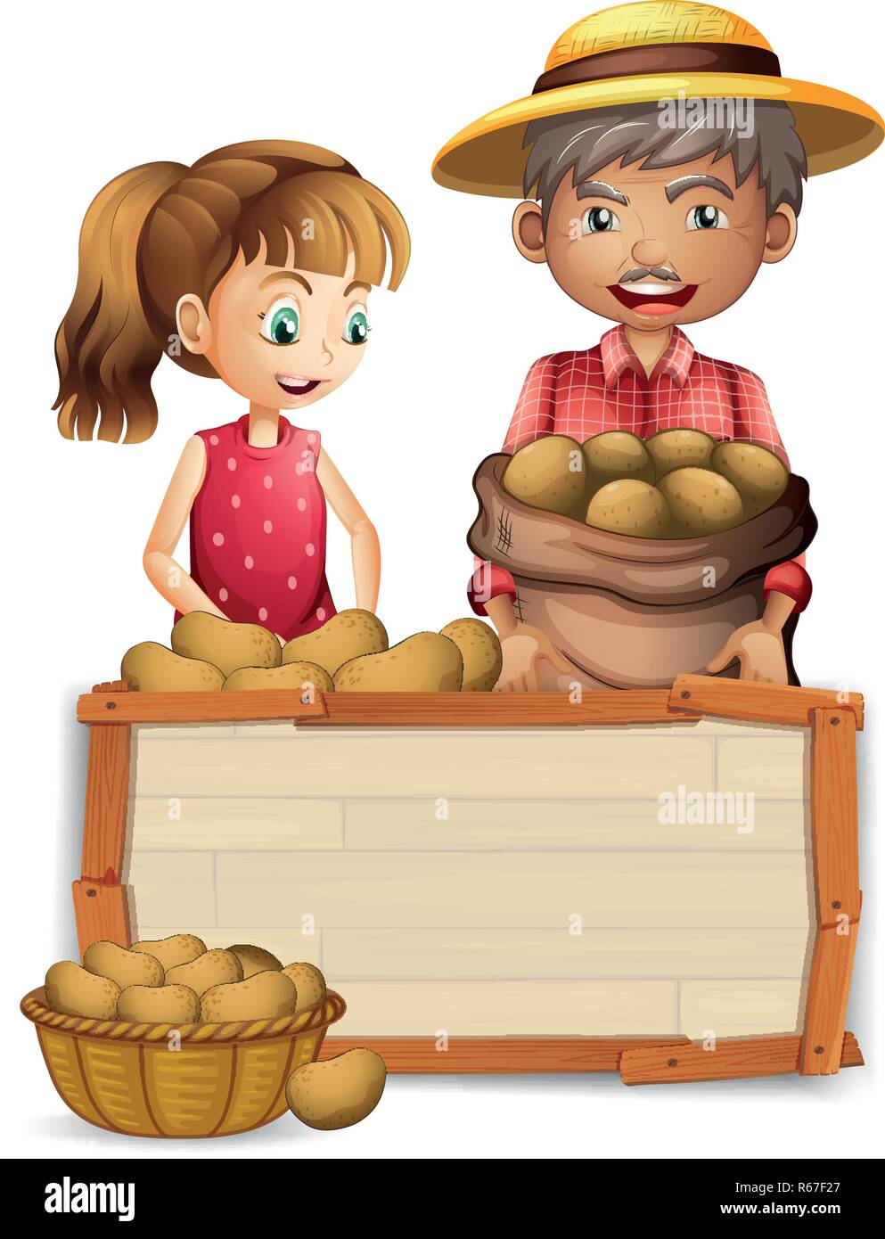 Potato farmer on wooden board illustration Stock Vector Image & Art - Alamy
