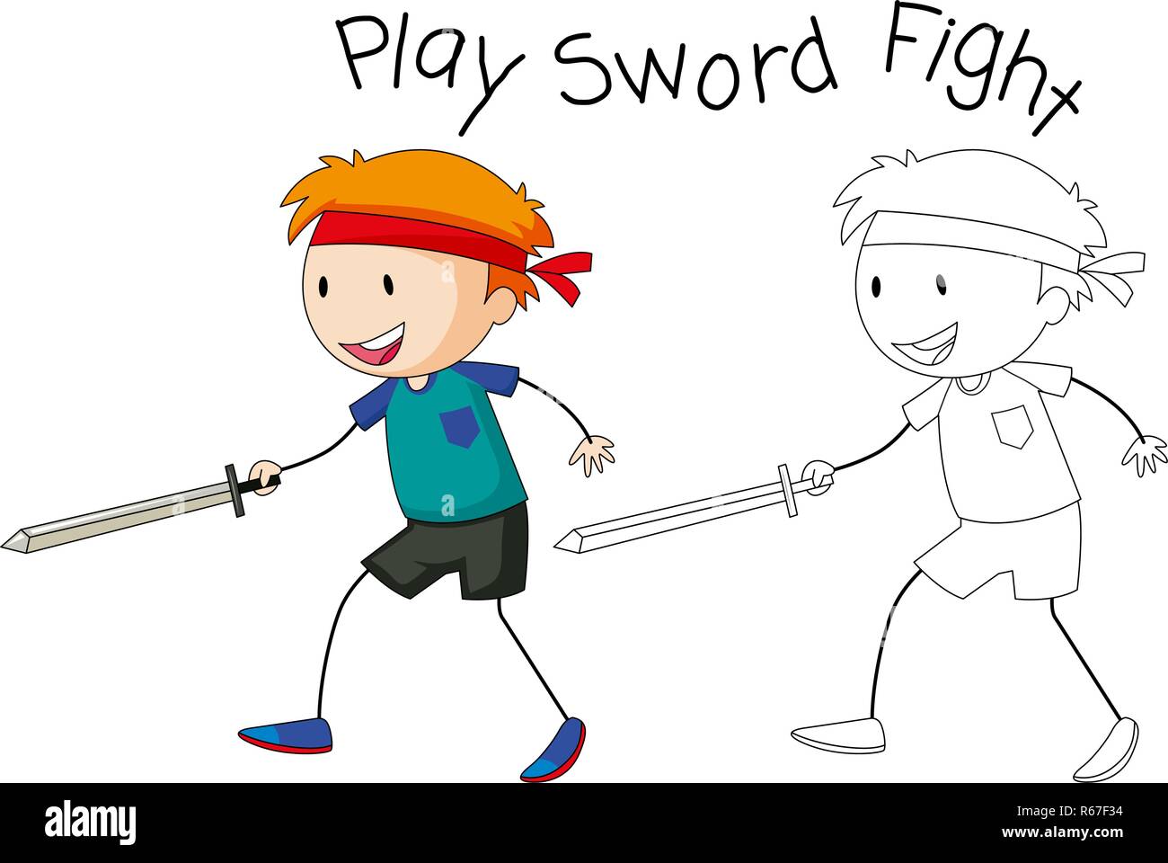 A doodle boy playing sword fight illustration Stock Vector Image & Art ...