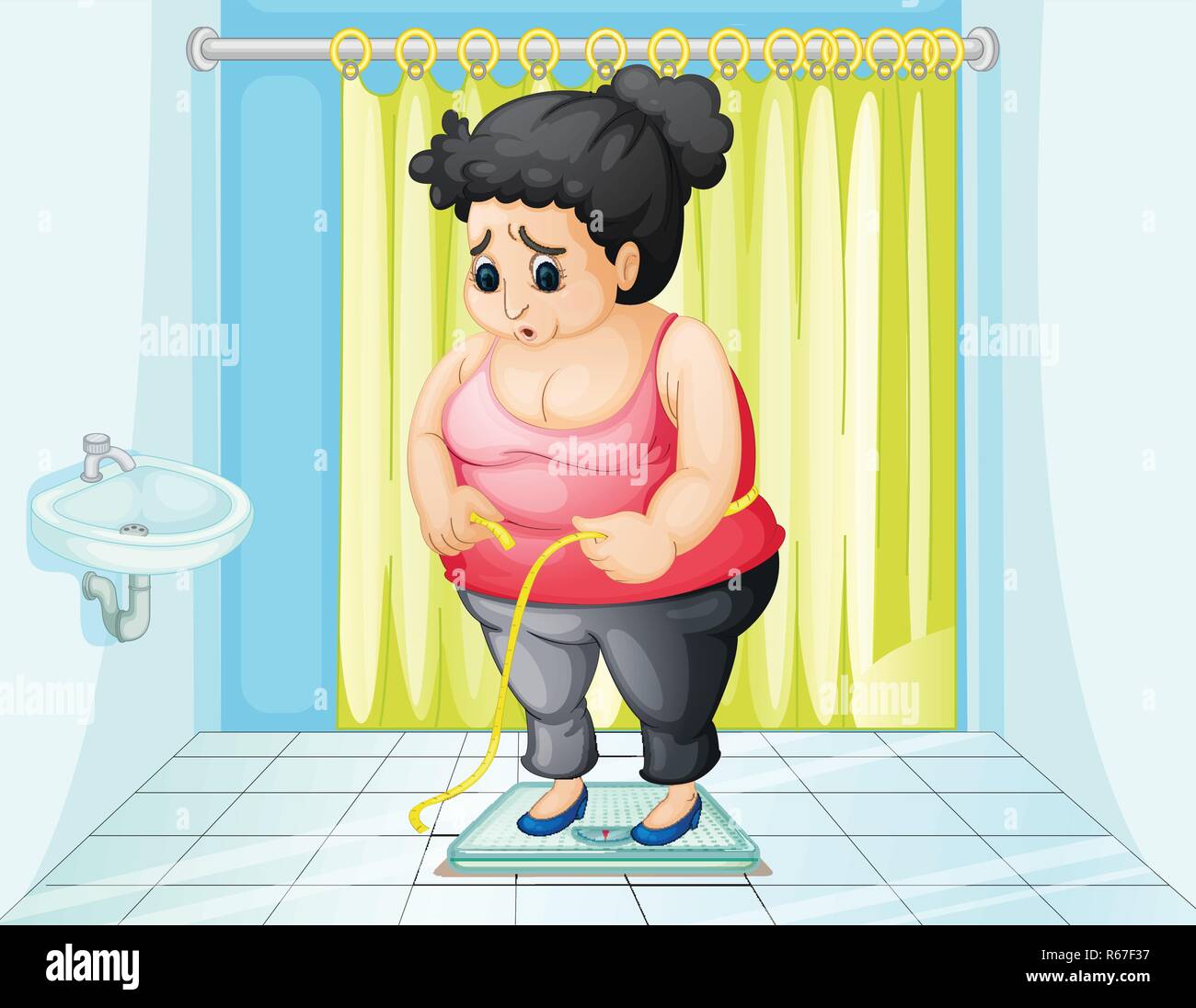A Fat Girl Checking Weight Illustration Stock Vector Image And Art Alamy