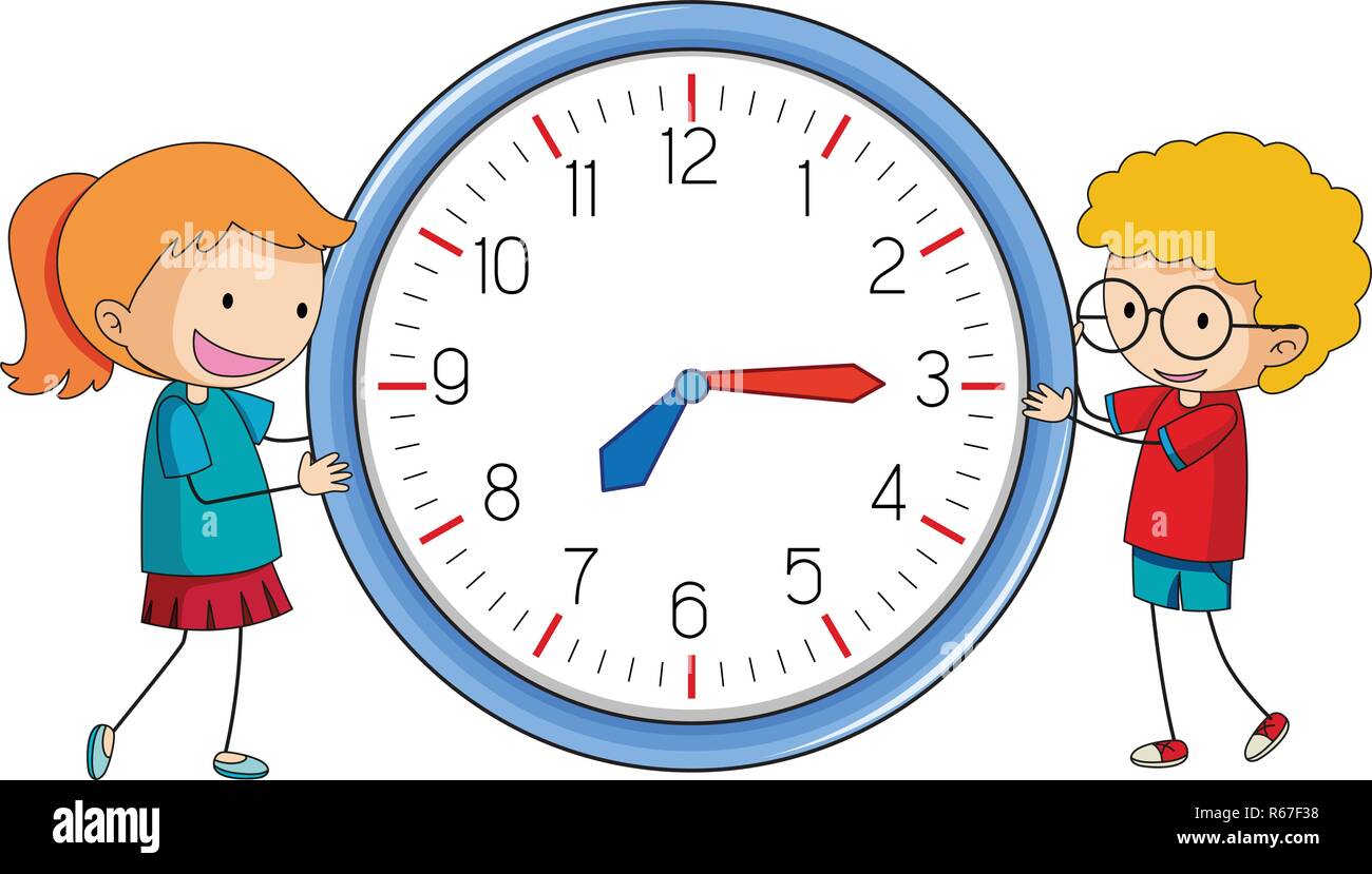 Doodle boy and girl with clock illustration Stock Vector Image & Art ...