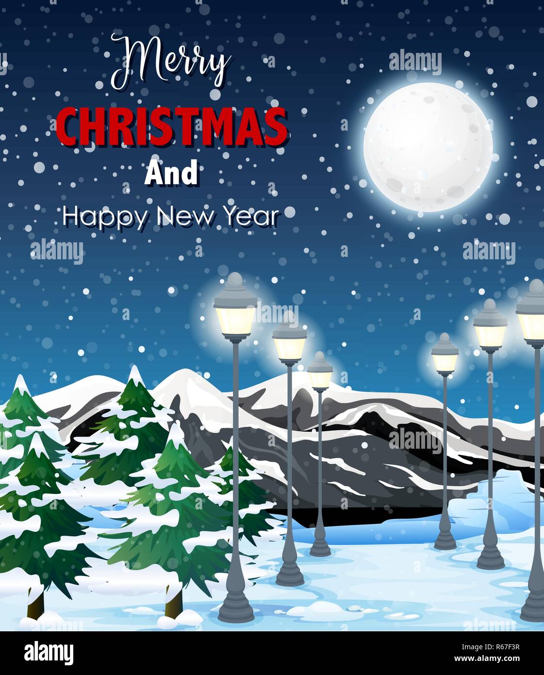 A christmas night landscape illustration Stock Vector Image & Art - Alamy