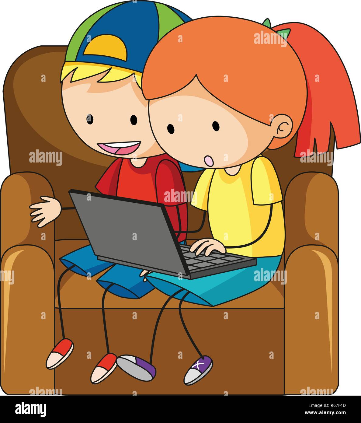 Children with computer Stock Vector Images - Alamy