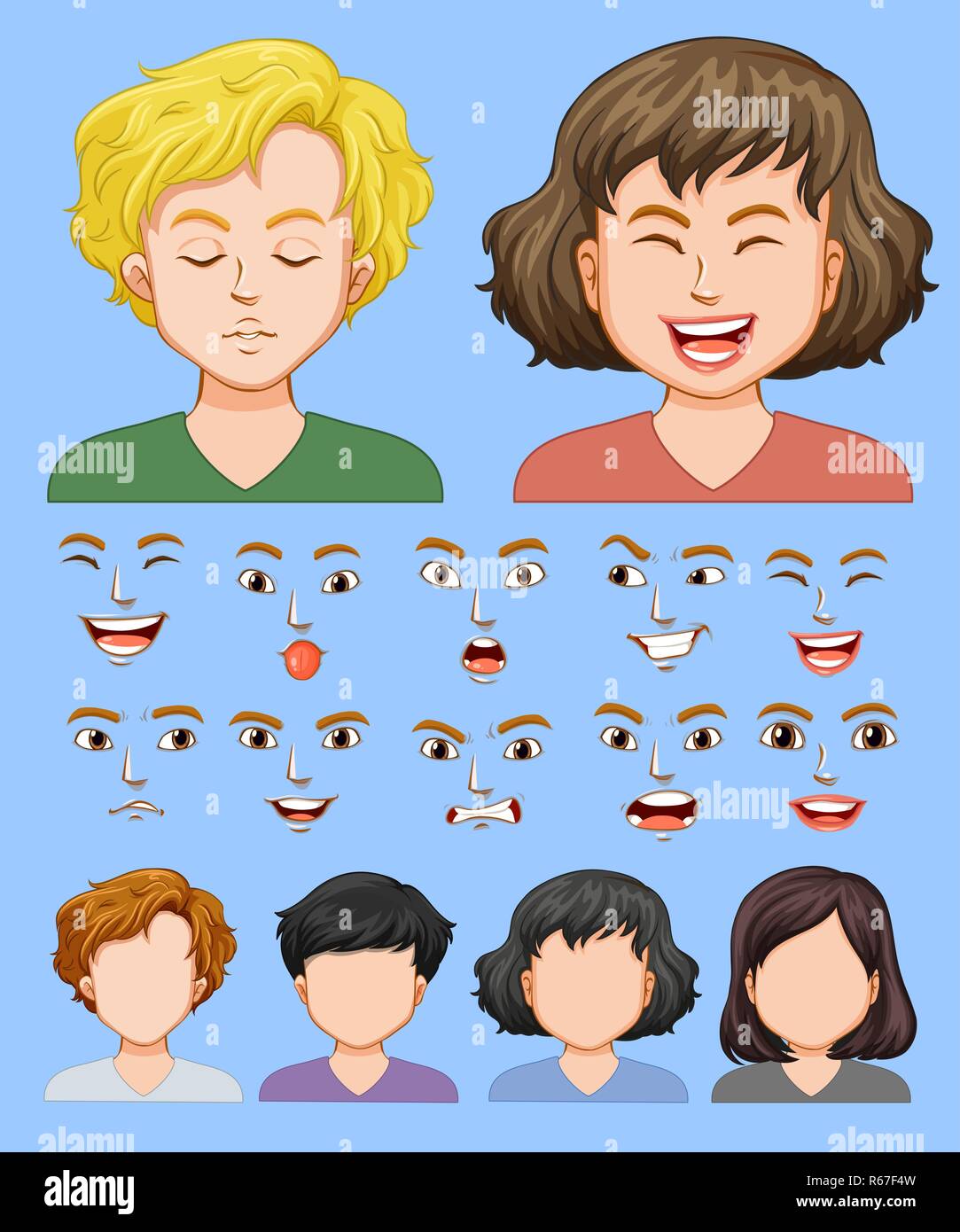 Girl face expressions set collection hi-res stock photography and ...