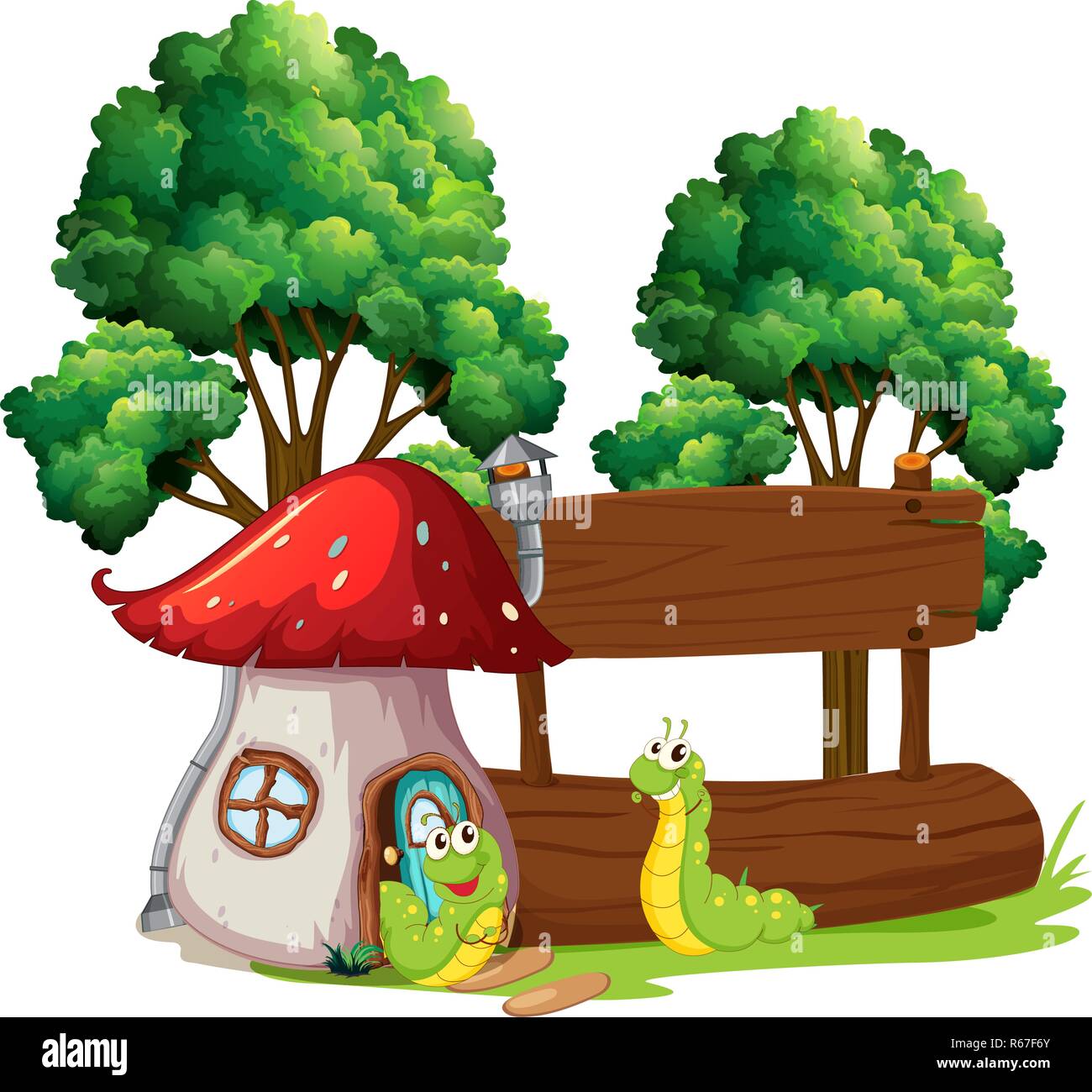 Caterpillar with wooden banner illustration Stock Vector Image & Art ...