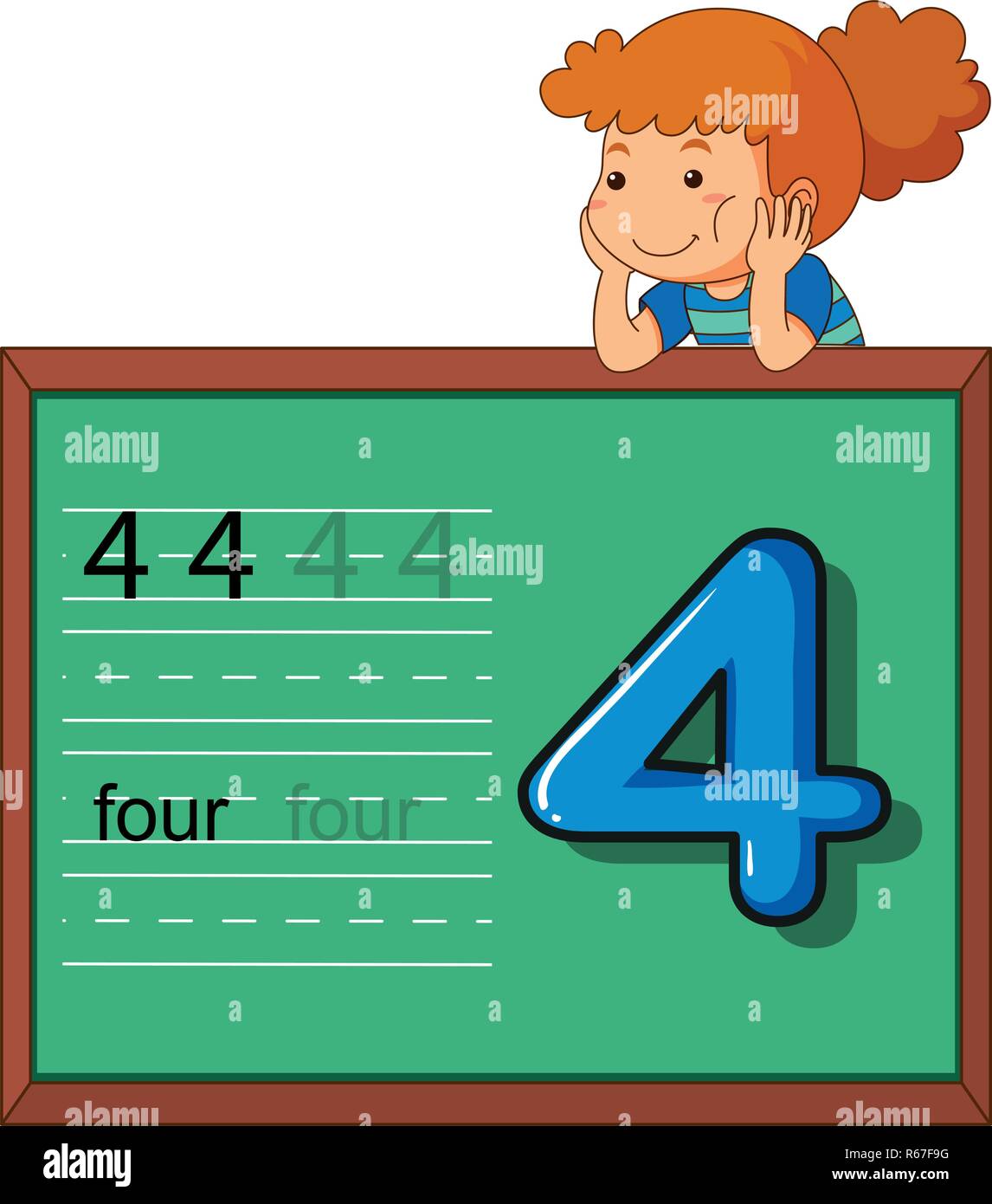 Girl showing number four on chalkboard illustration Stock Vector Image ...