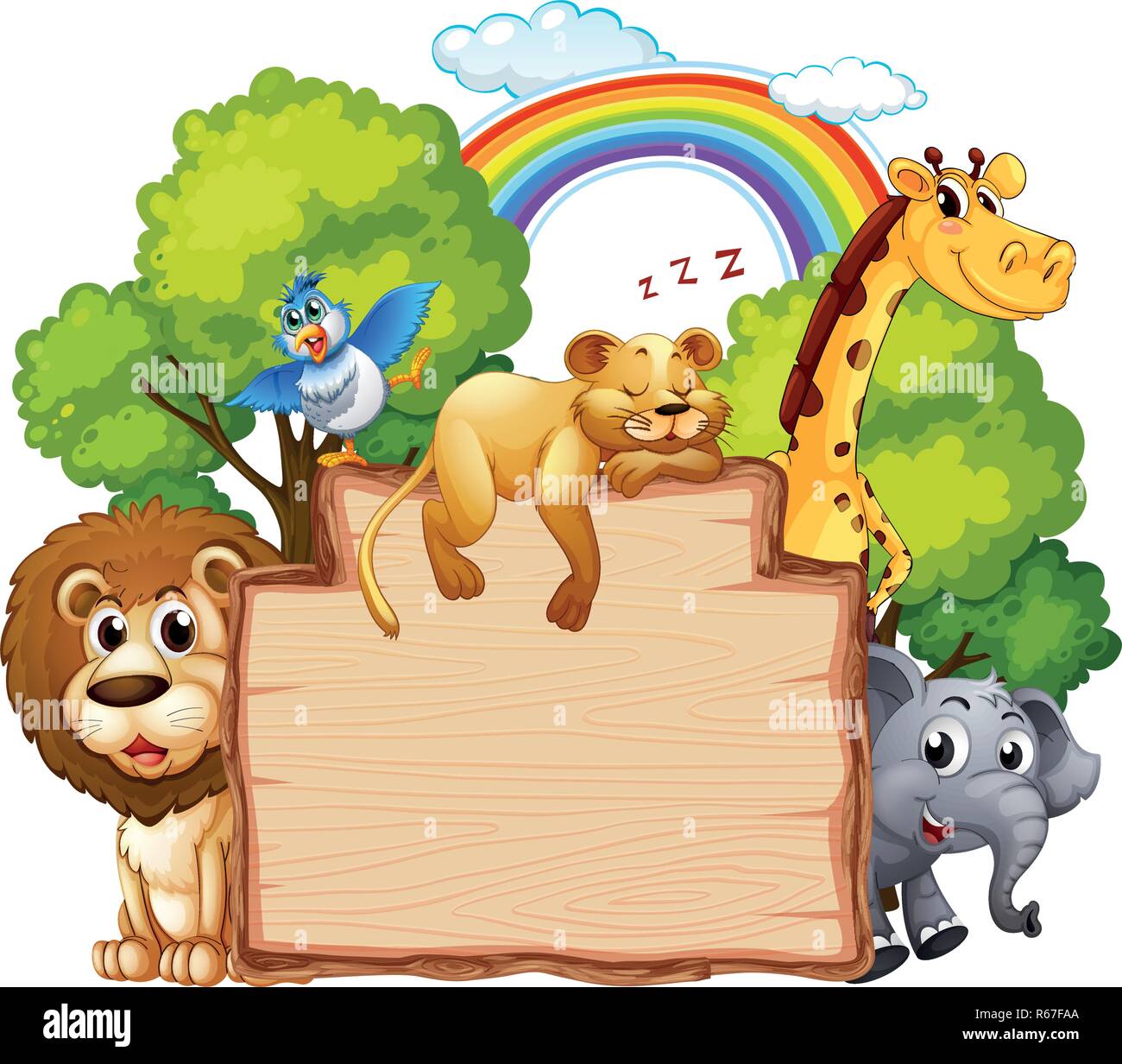 Wild animal on wooden banner illustration Stock Vector Image & Art - Alamy