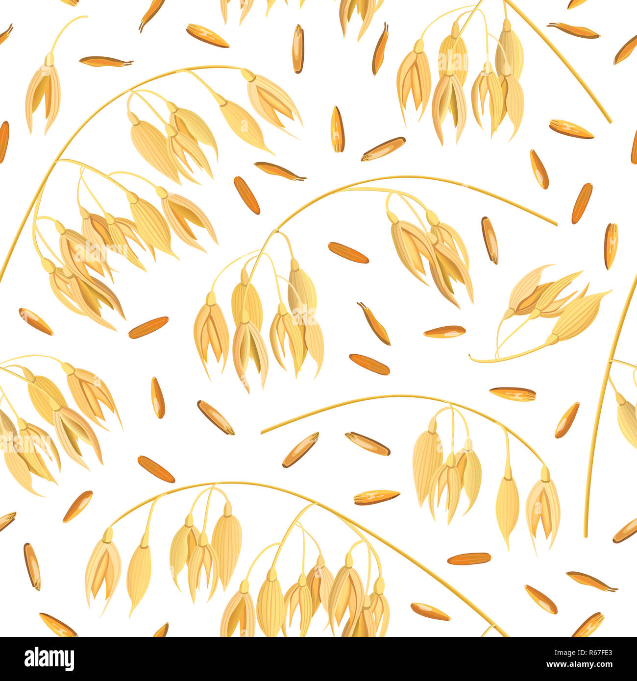 Oat ears of grain and bran. seamless pattern vector. Golden spike and ...