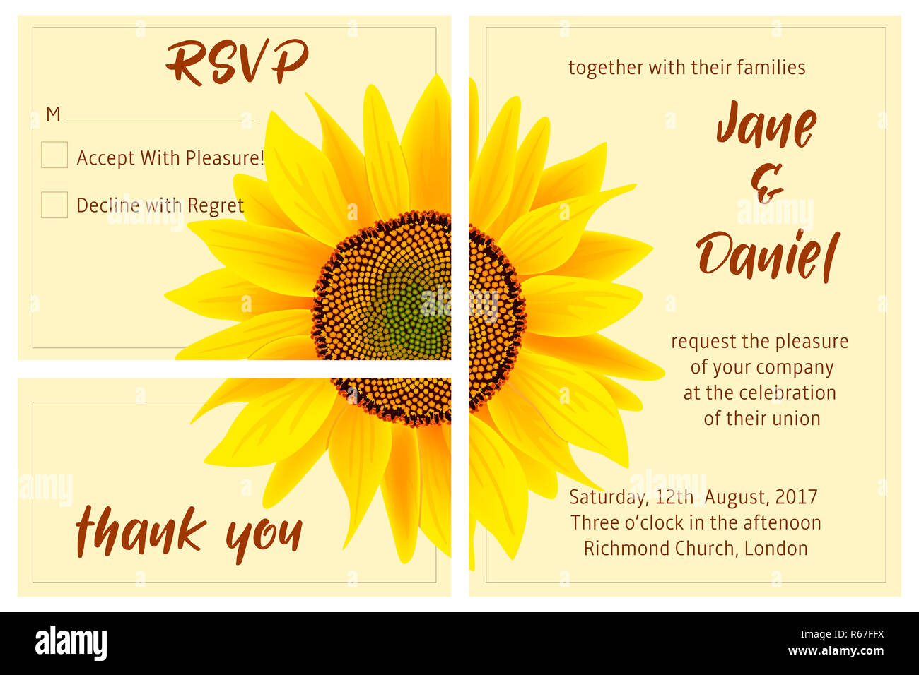 set of wedding invitation card, sunflower on the background Stock Photo ...