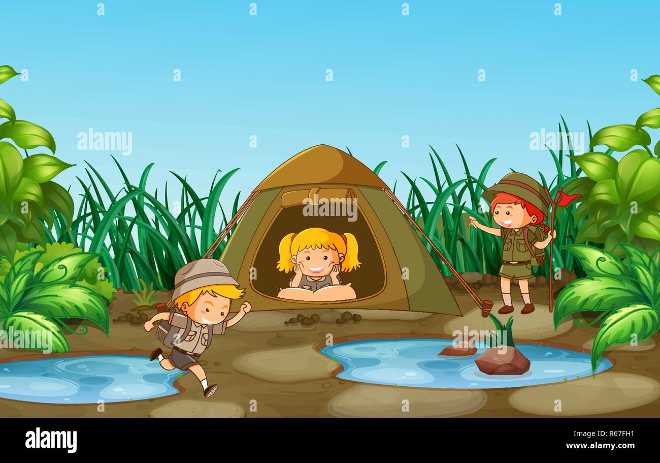 Camping kids in nature illustration Stock Vector Image & Art - Alamy