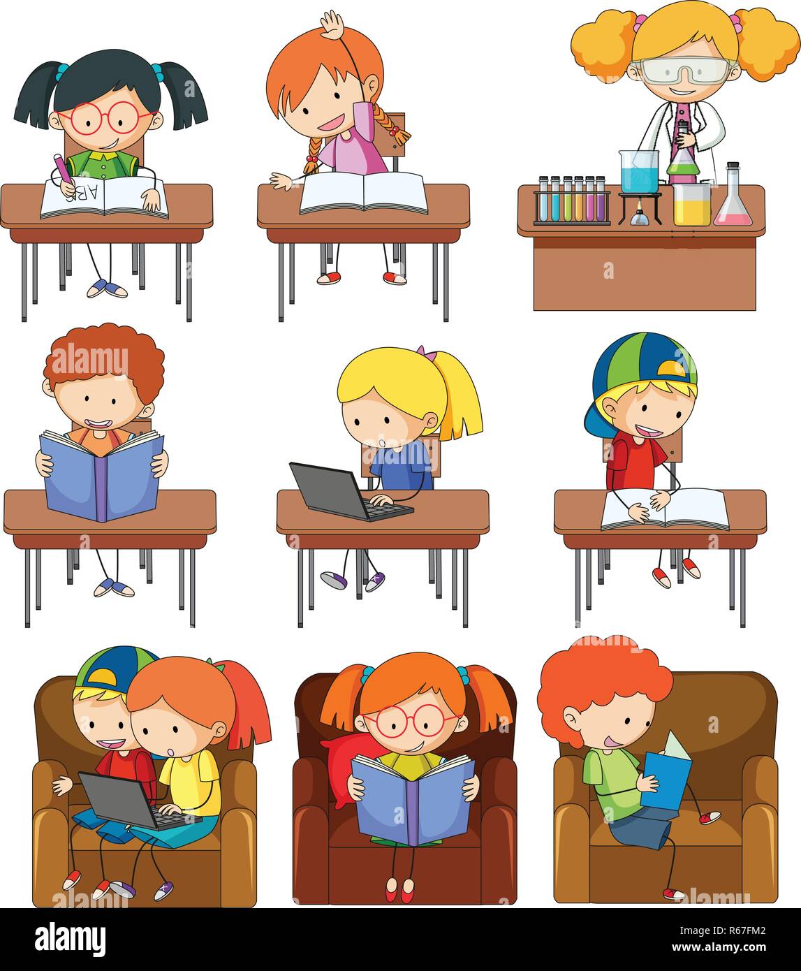 Set of children studying illustration Stock Vector Image & Art - Alamy