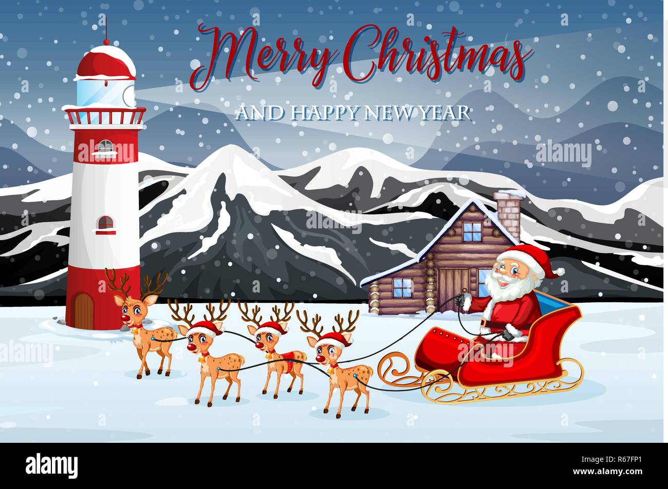 Santa riding sleigh in nature illustration Stock Vector Image & Art - Alamy