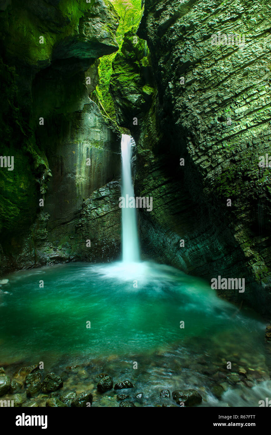 a waterfall in the nature in Kobarit, Slovenia Stock Photo - Alamy