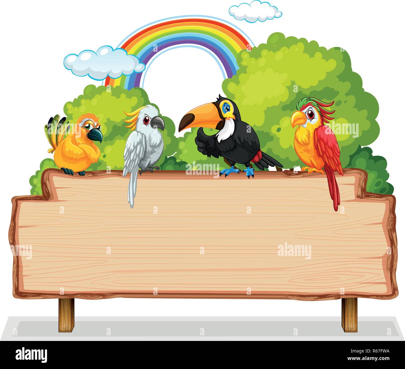 Many bird on wooden banner illustration Stock Vector Image & Art - Alamy