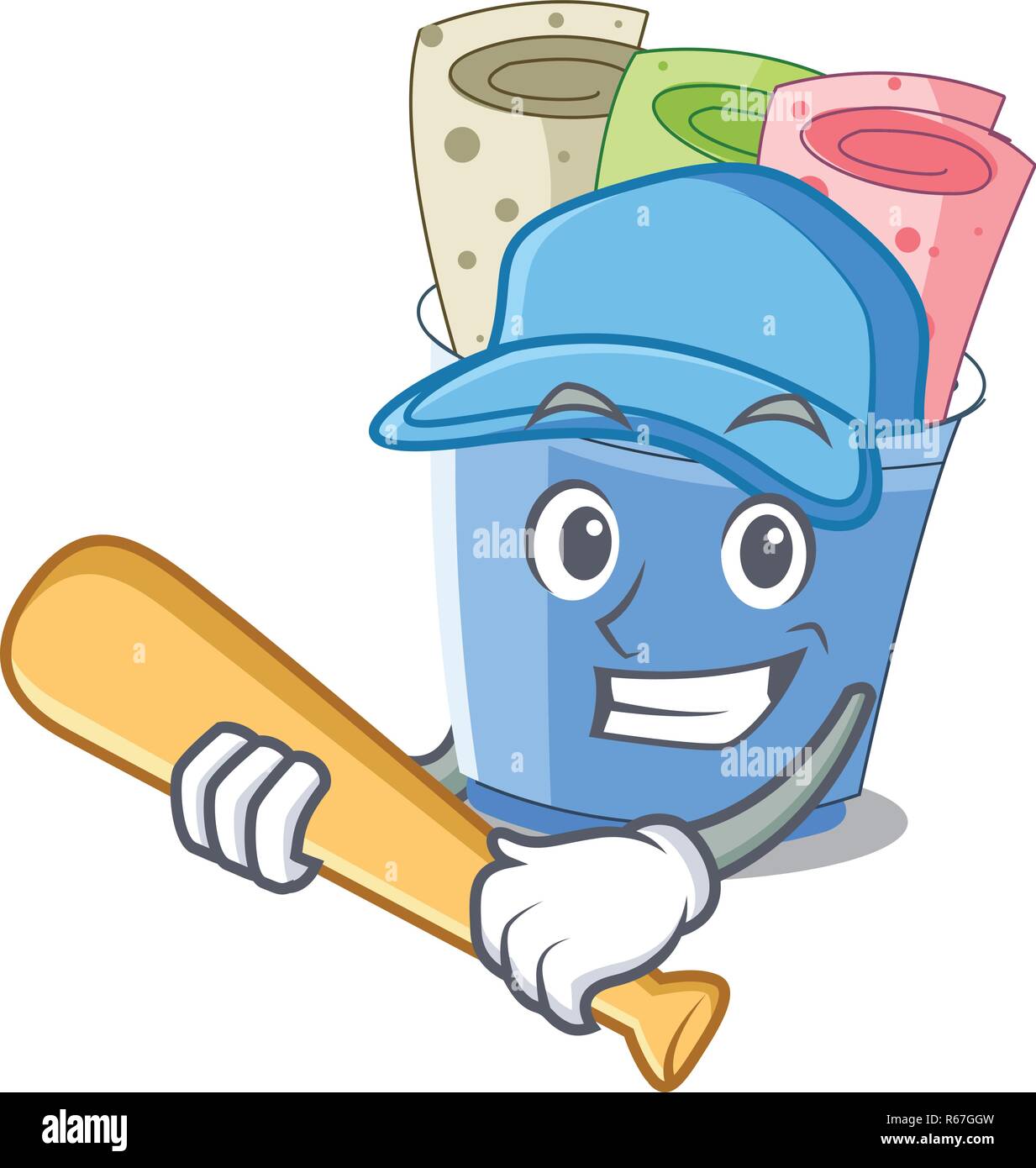 Playing baseball rolled ice creams in cartoon cups vector illustration ...