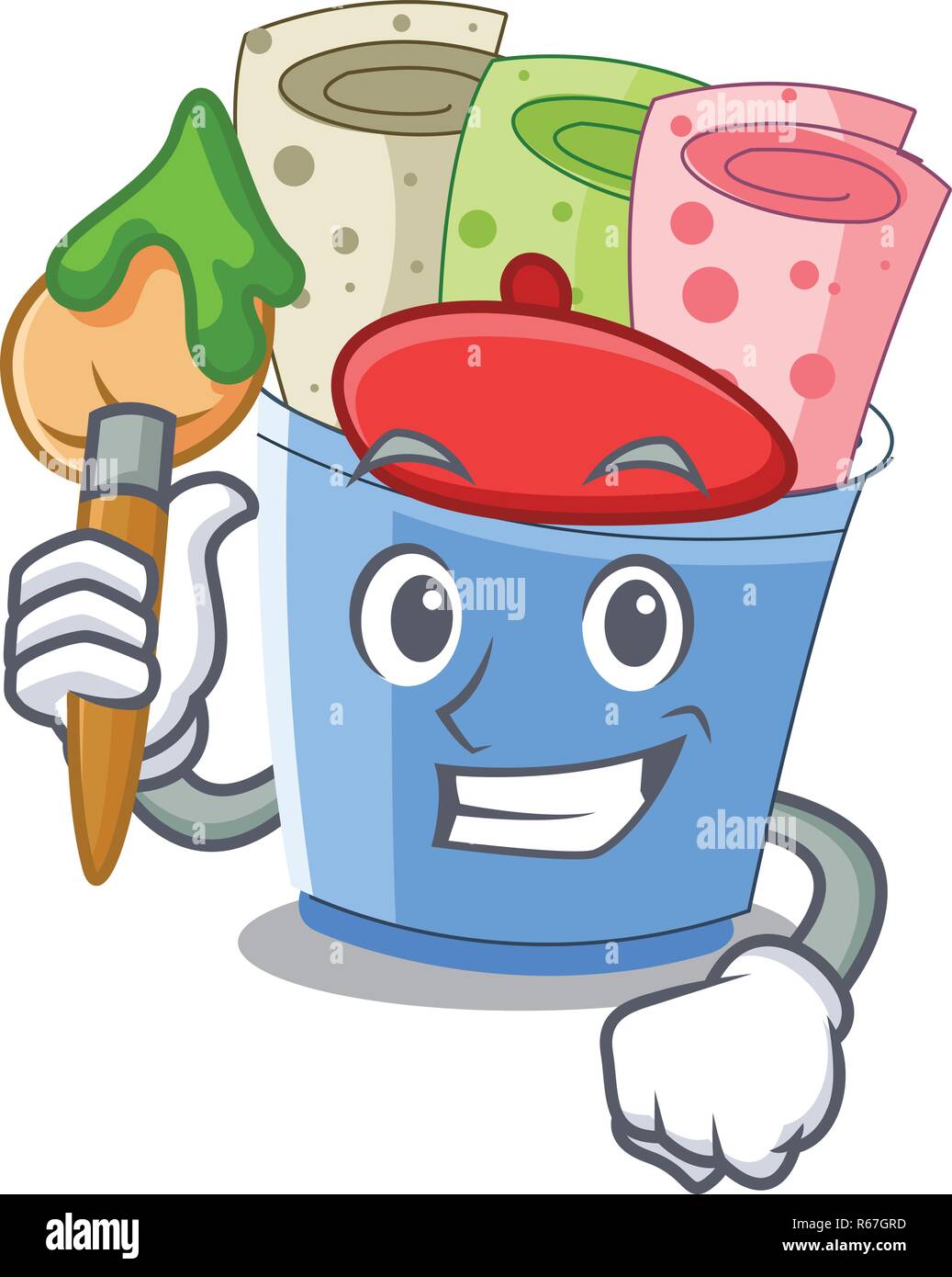 Artist rolled ice creams in cartoon cups vector illustration Stock ...