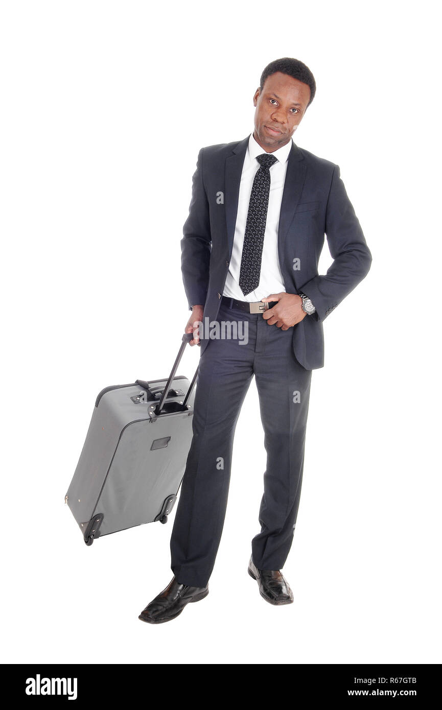 Business man in suit with suitcase Stock Photo - Alamy