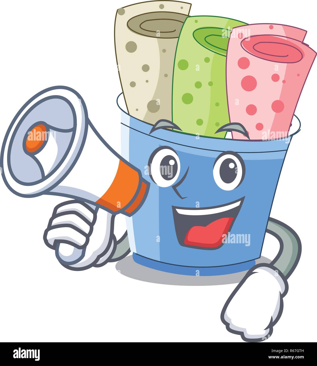 With megaphone rolled ice creams in cartoon cups vector illustration ...