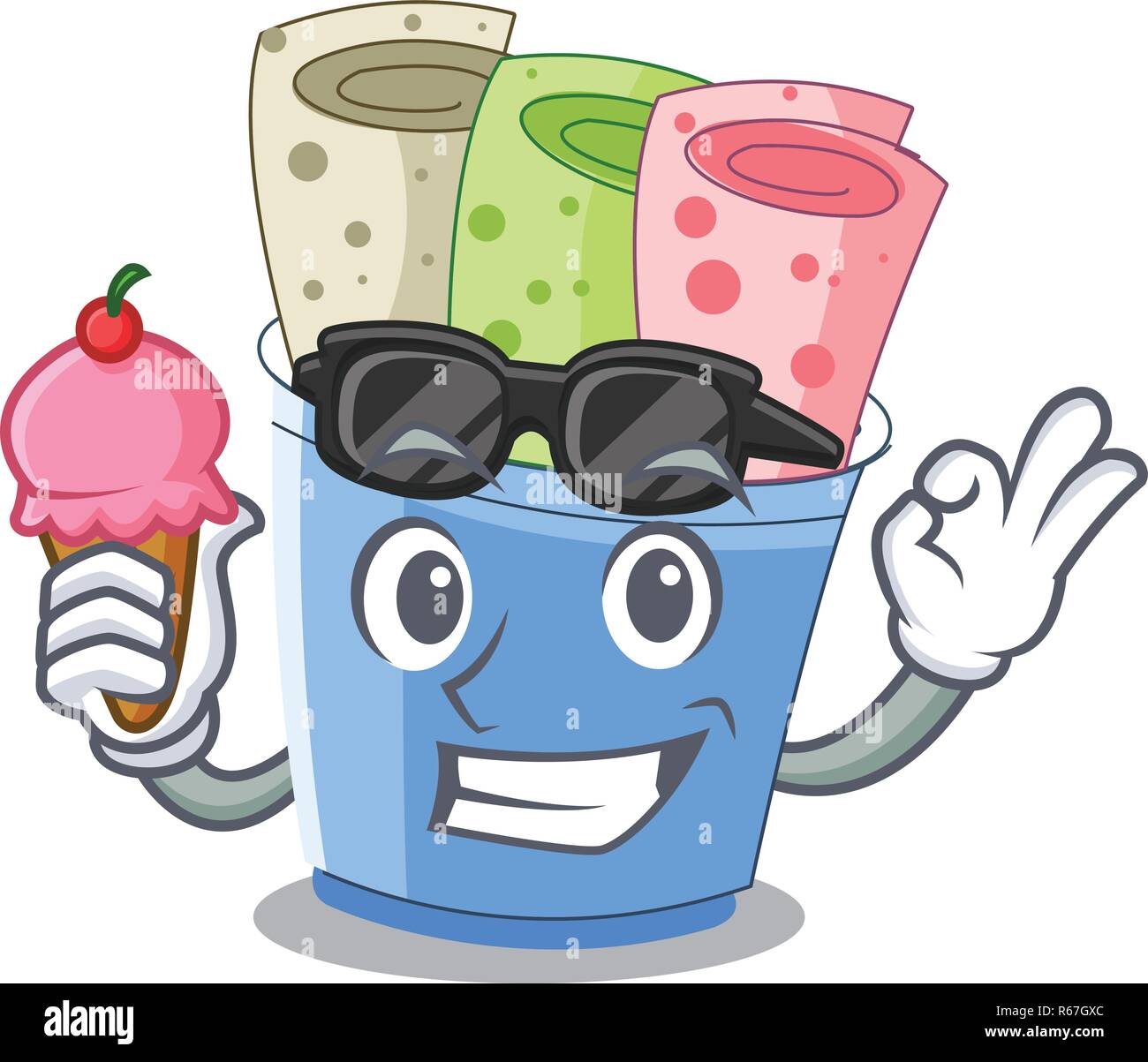 With ice cream ice cream roll with caramel character vector ...