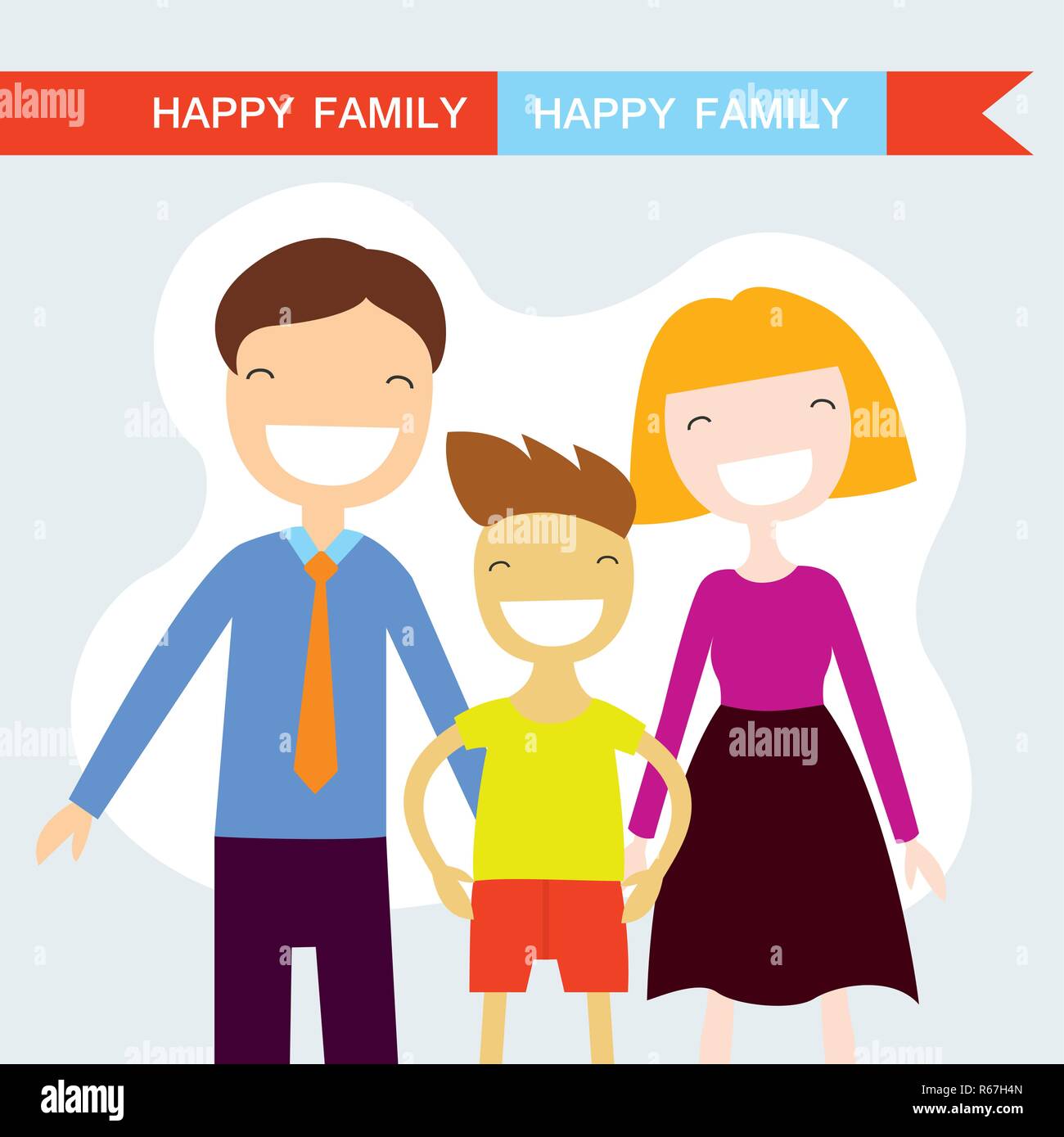 Happy family members parents and their son. Lovely cartoon characters ...
