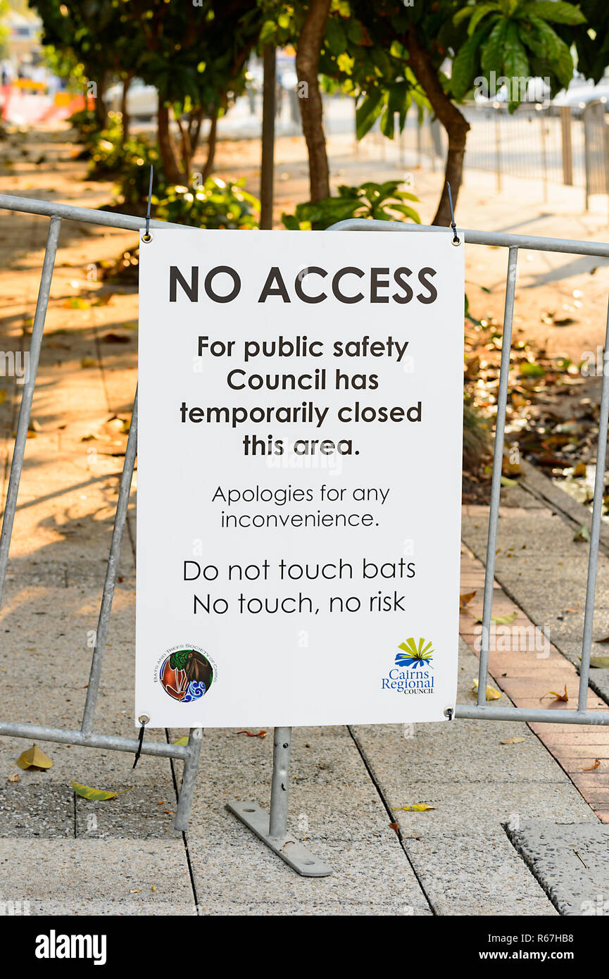 Health concern sign relating to a Spectacled flying fox or Spectacled ...
