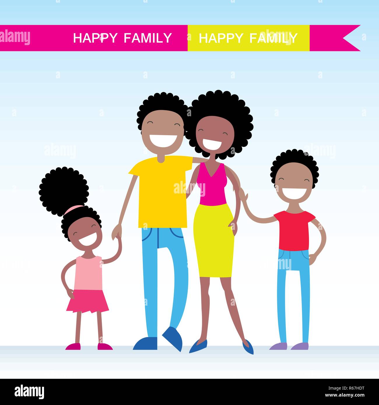 Portrait of four member of African American family posing together and ...