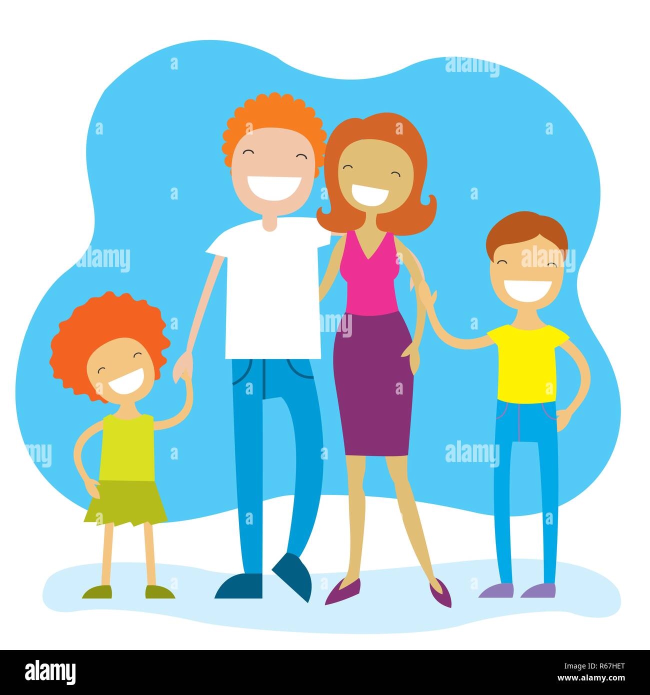 Portrait of four member family posing together and happy smiling ...