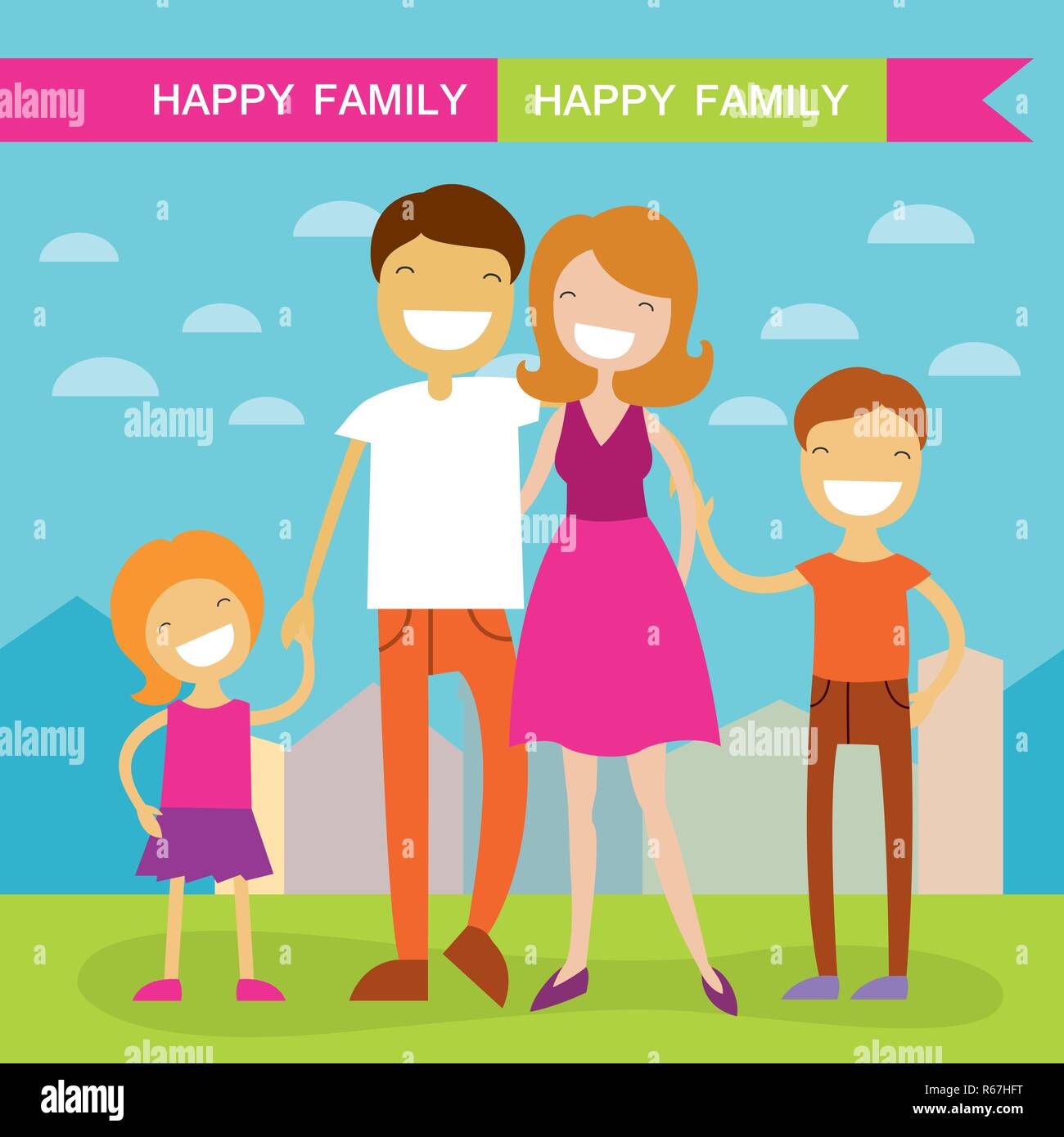 Portrait four happy family members hi-res stock photography and images ...