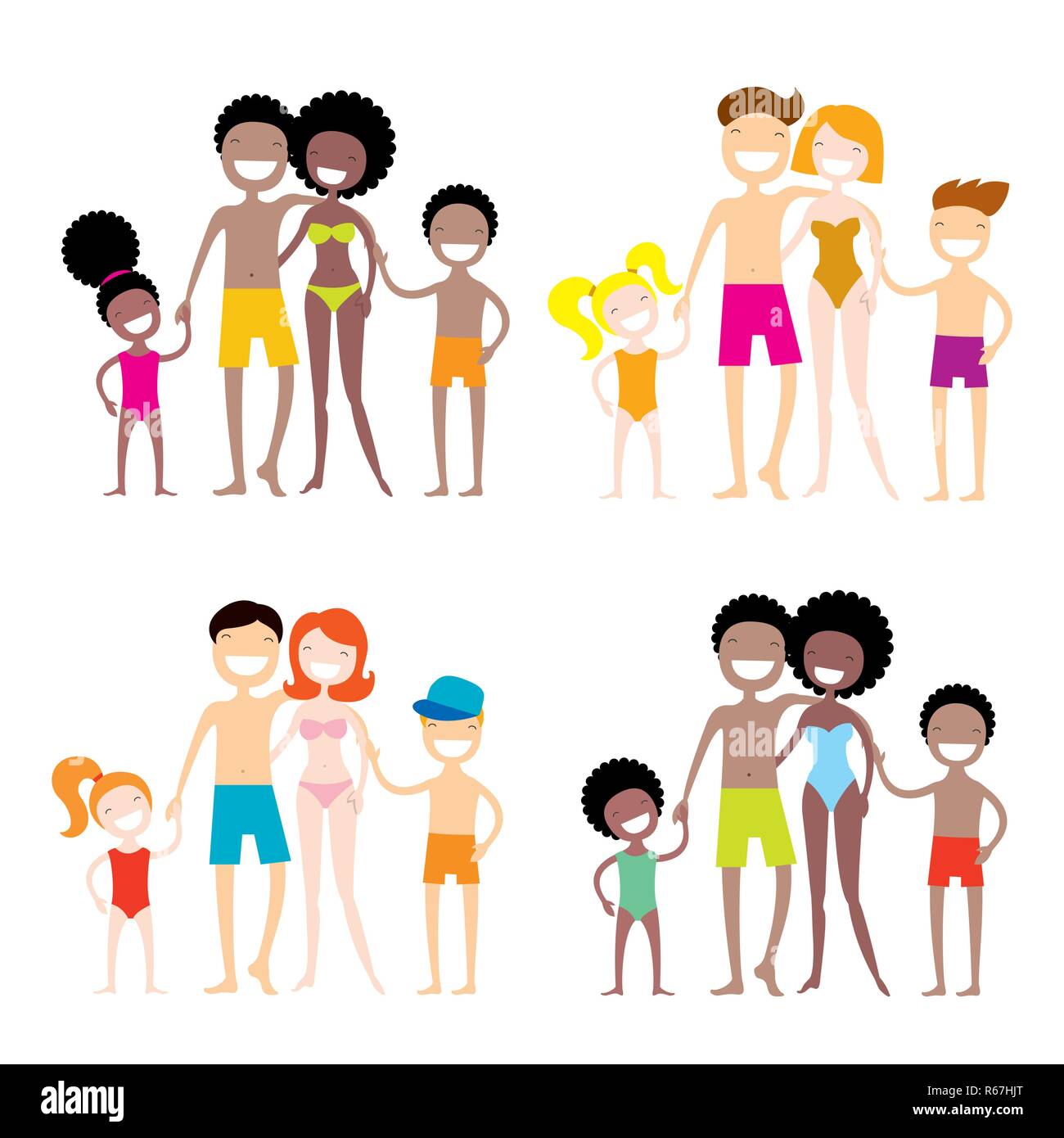 Set of 4 portraits of lovely cartoon family isolated on white ...