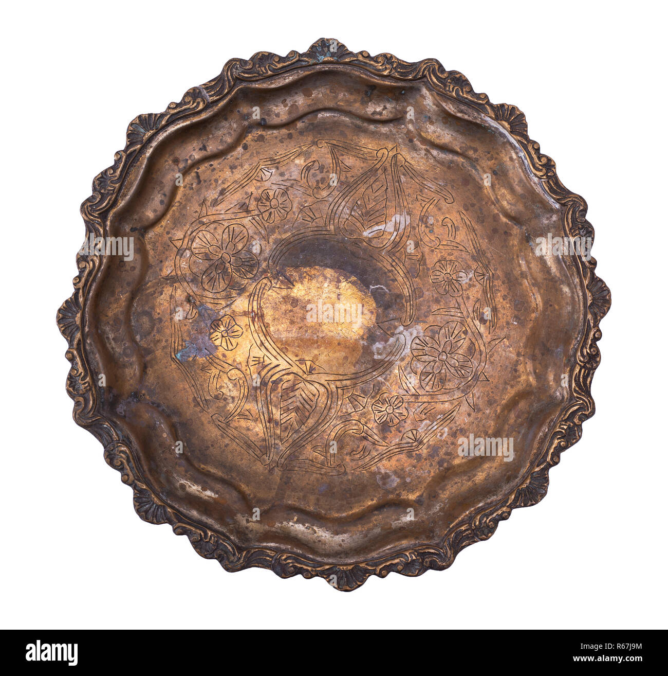empty round copper plate isolated on white background Stock Photo - Alamy