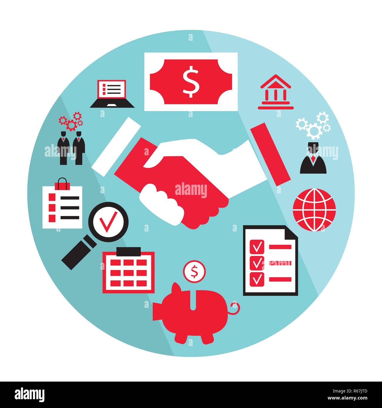 Flat design business elements handshake saving money piggy bank ...