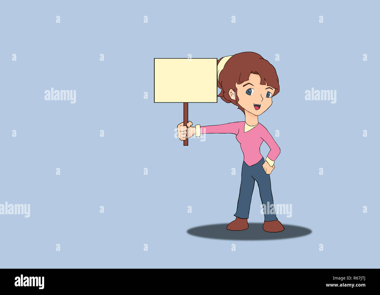 girl holding a sign in hands, illustration to fill Stock Photo - Alamy