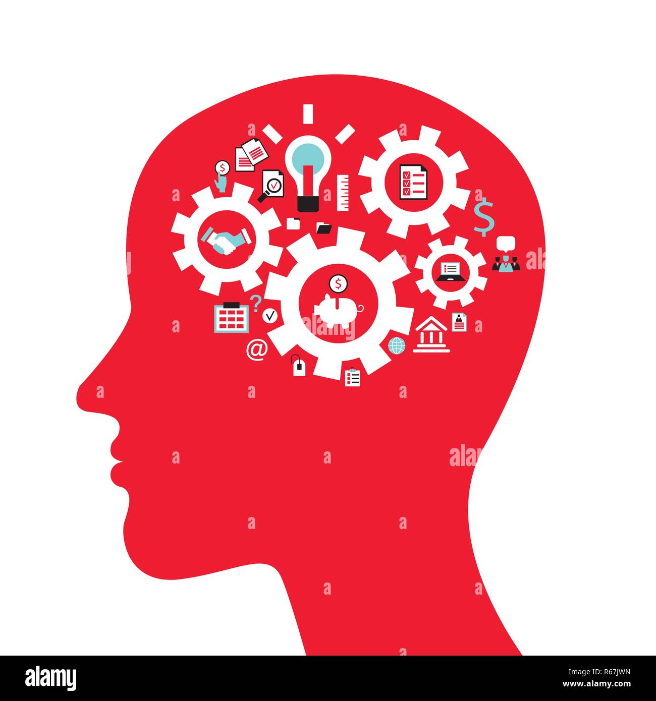 Infographics concept with head profile, brain, gears and business icons ...