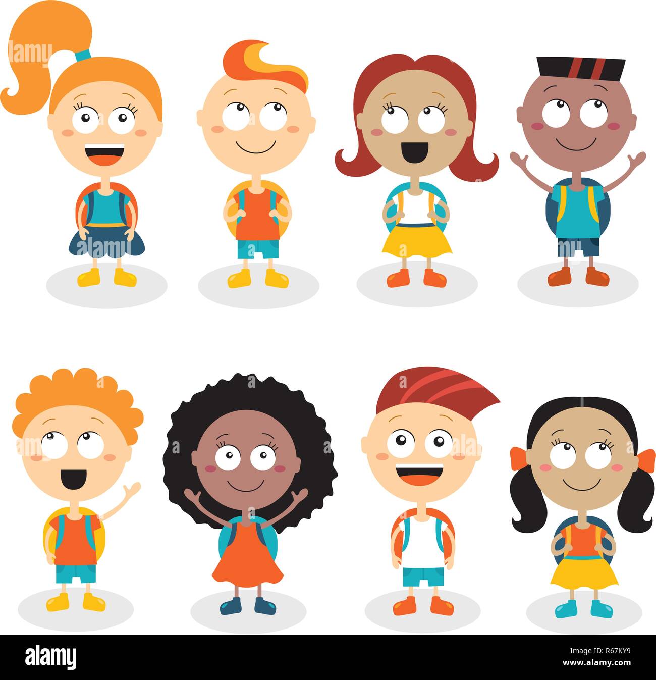 Happy kids cartoon characters isolated on white background. Back to ...