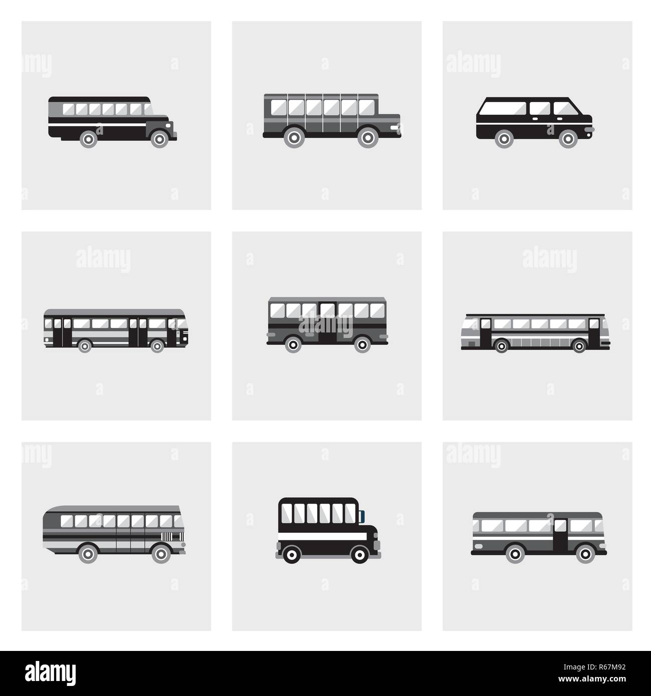 Bus icons set. Public transportation. Neutral color, black and white ...