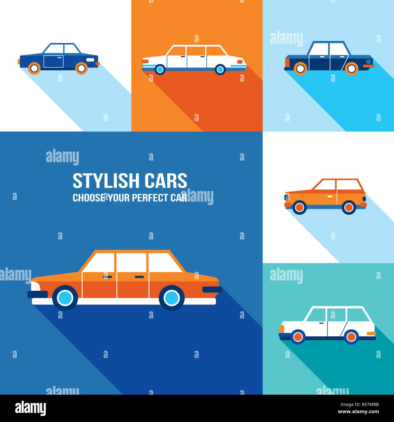 Stylish car icon set. Modern flat design style. Vector illustration ...