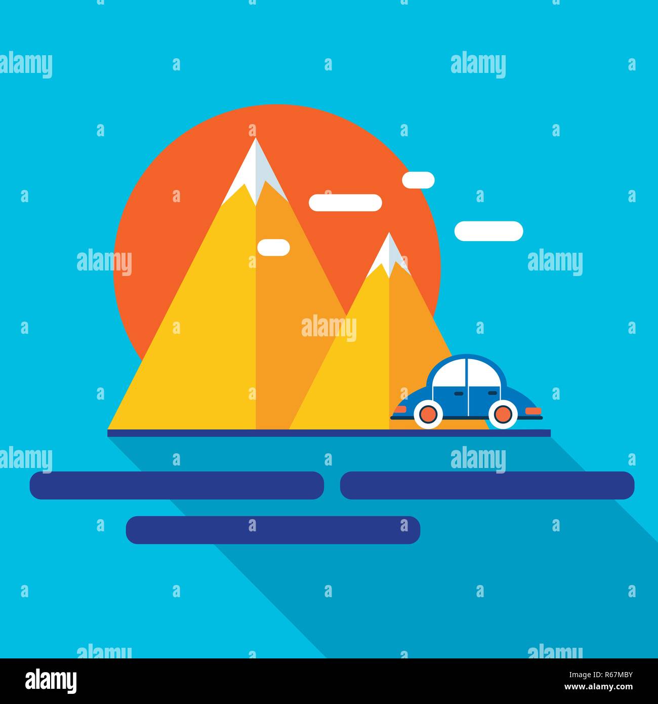 Stylish car on the road. Travel with comfort. Modern flat design style ...