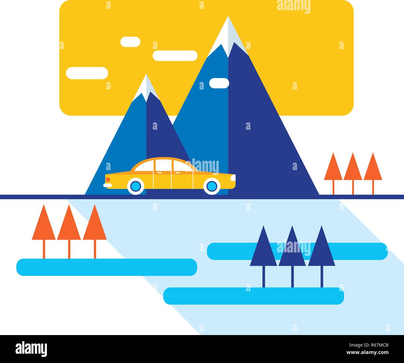 Stylish car on the road. Travel with comfort. Modern flat design style ...