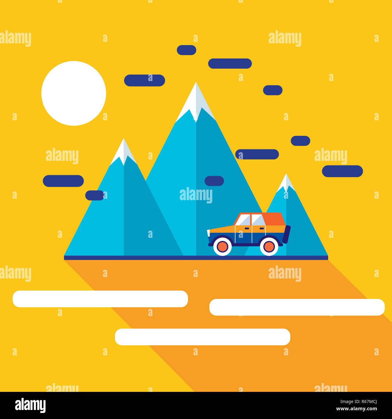 Stylish car on the road. Travel with comfort. Modern flat design style ...