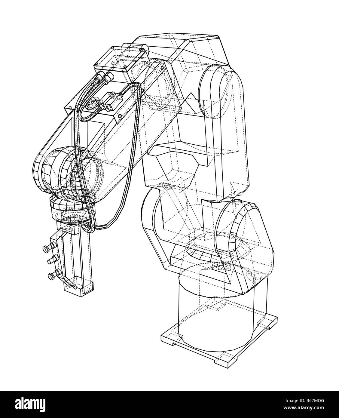 3D outline Robotic arm. 3d illustration. Wire-frame style Stock Photo ...