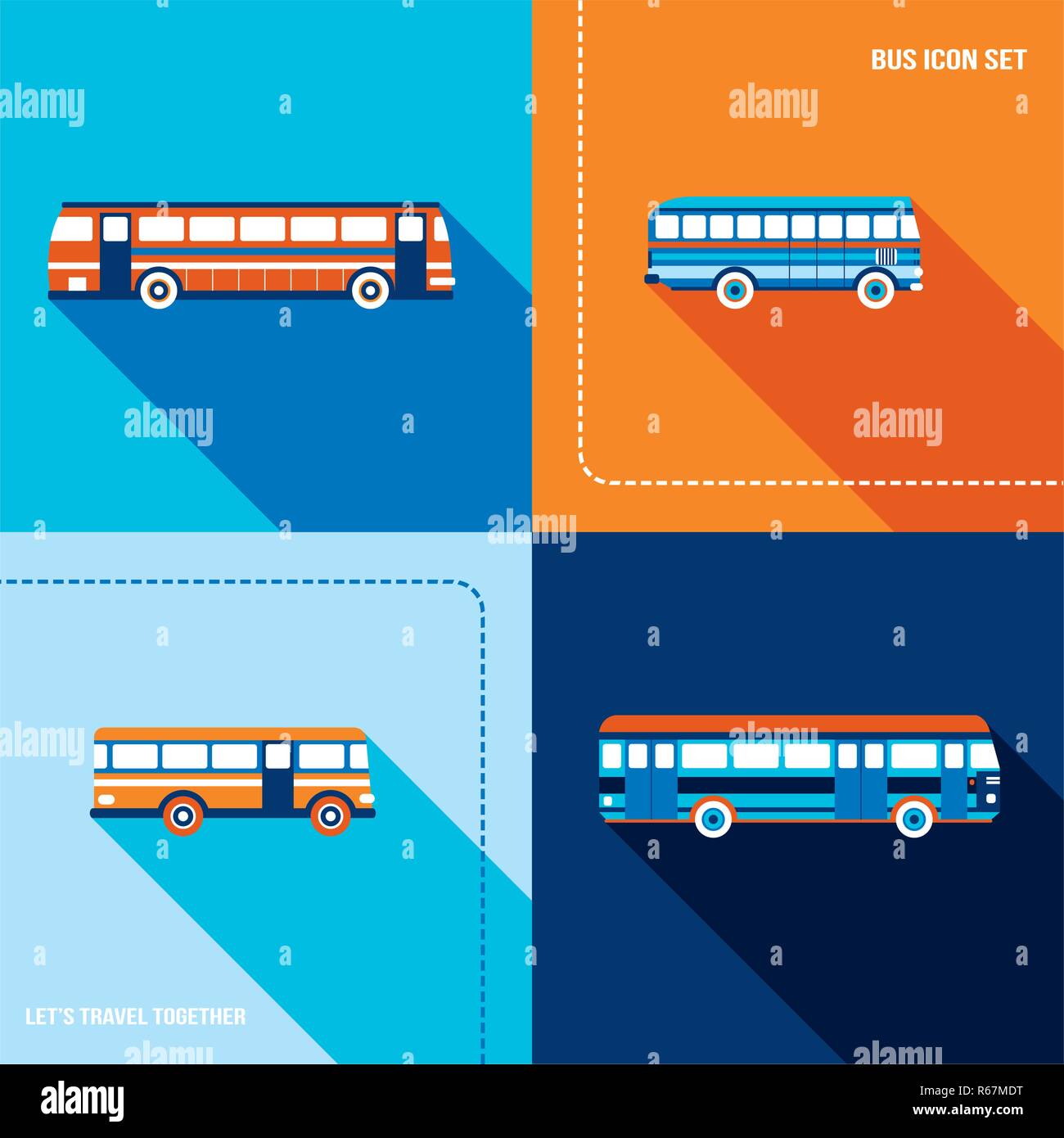 Bus icon set. Public transportation. Modern flat design style. Vector ...
