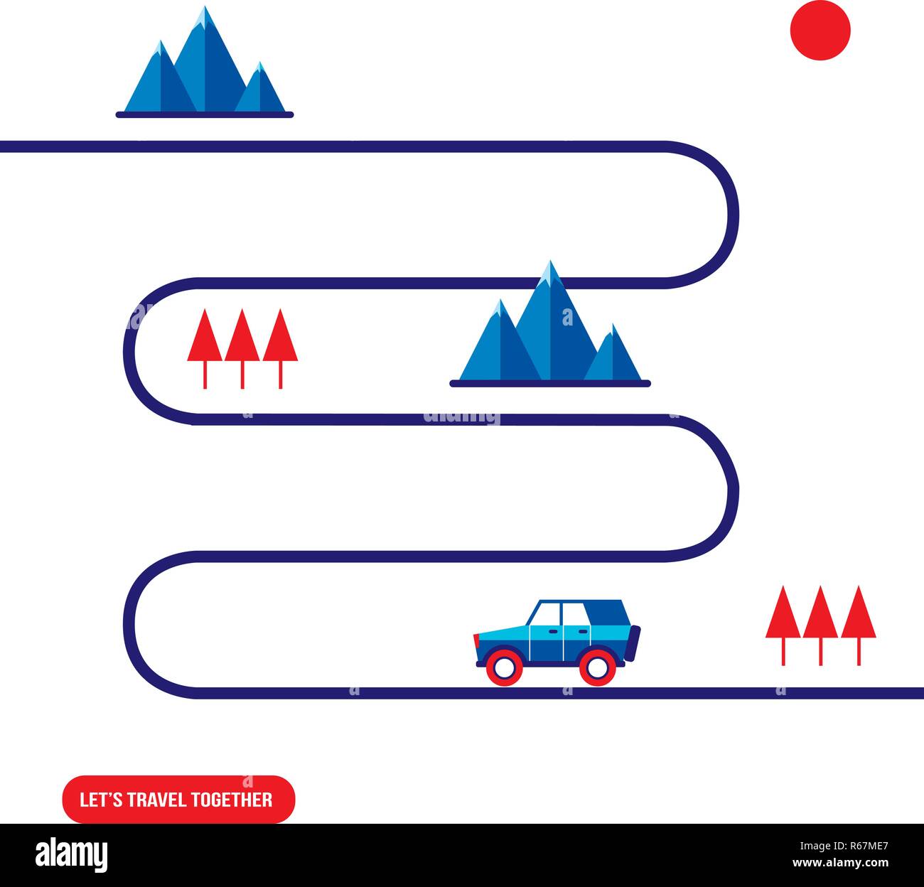 Car on the road. Modern minimal flat design style. Vector illustration ...