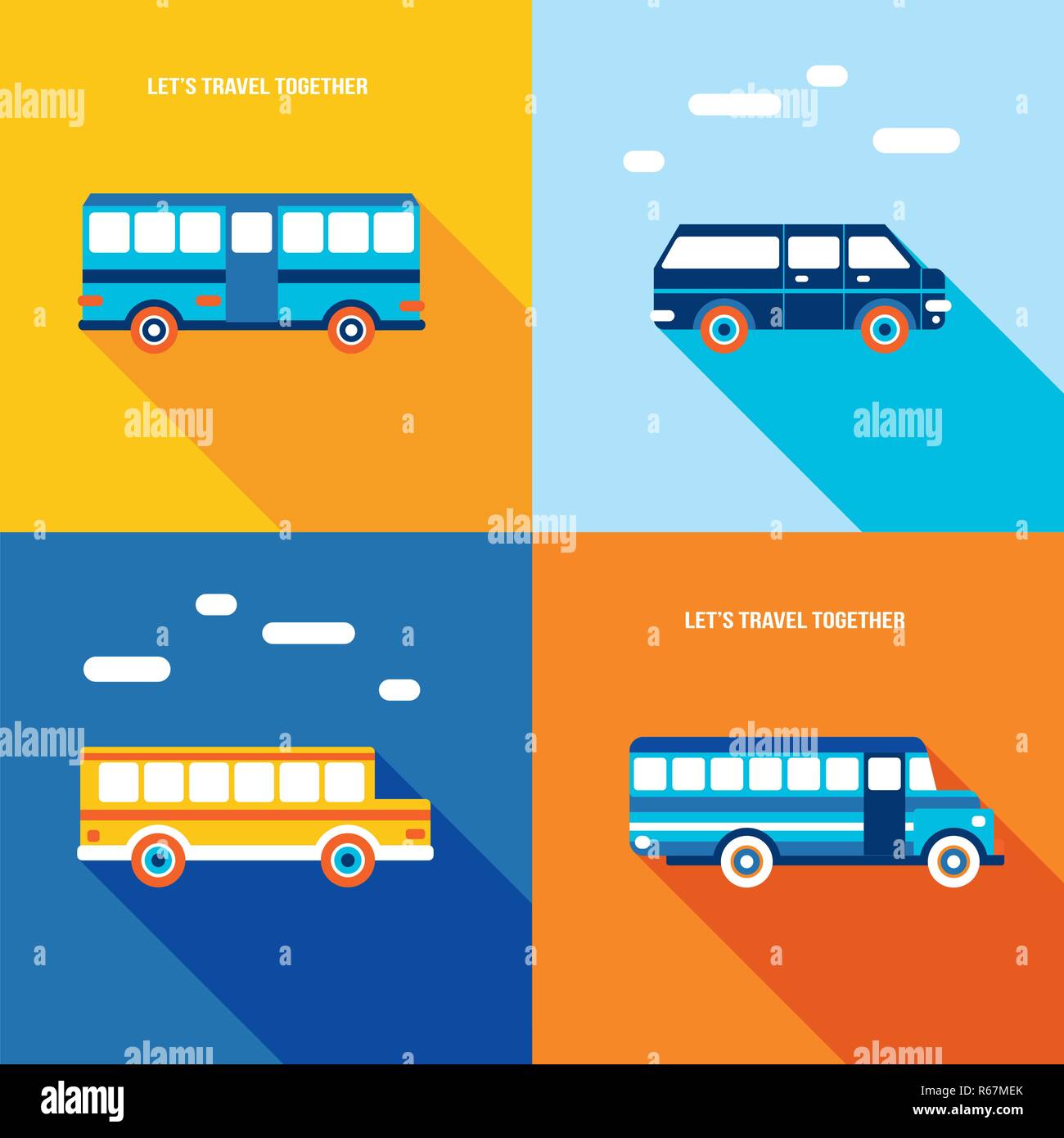 Bus icon set. Public transportation. Modern flat design style. Vector ...