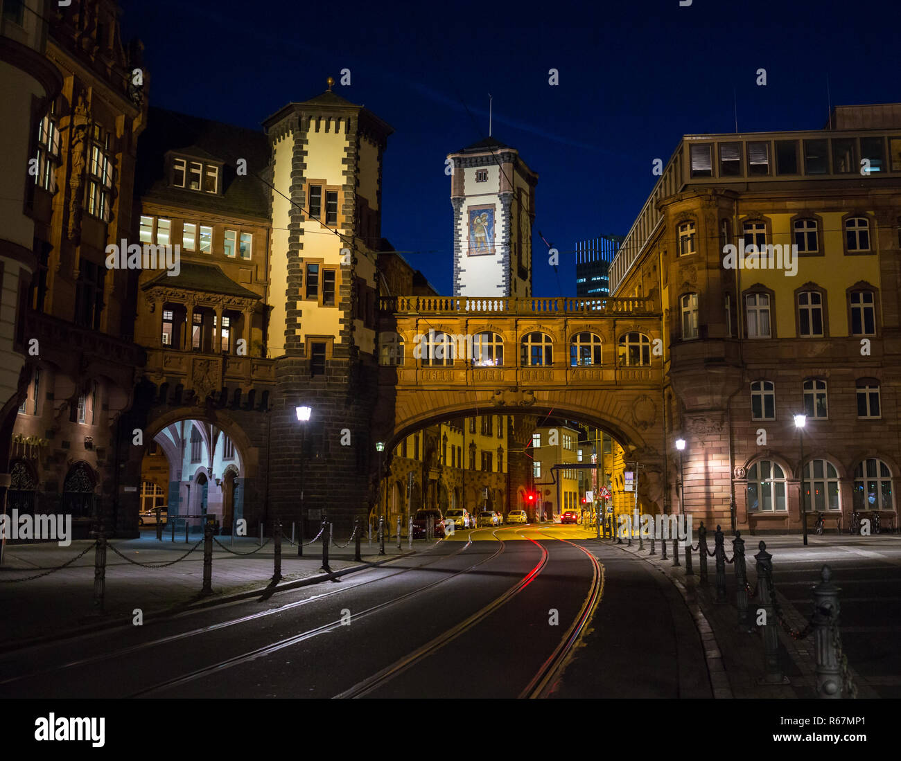 Narrow medieval street in old german town Stock Photo - Alamy