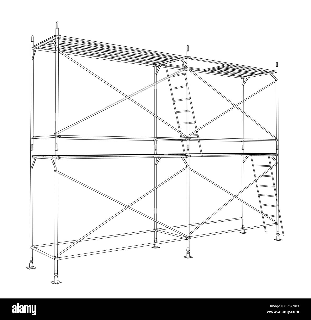 3D outline scaffold. 3d illustration. Wire-frame style Stock Photo - Alamy