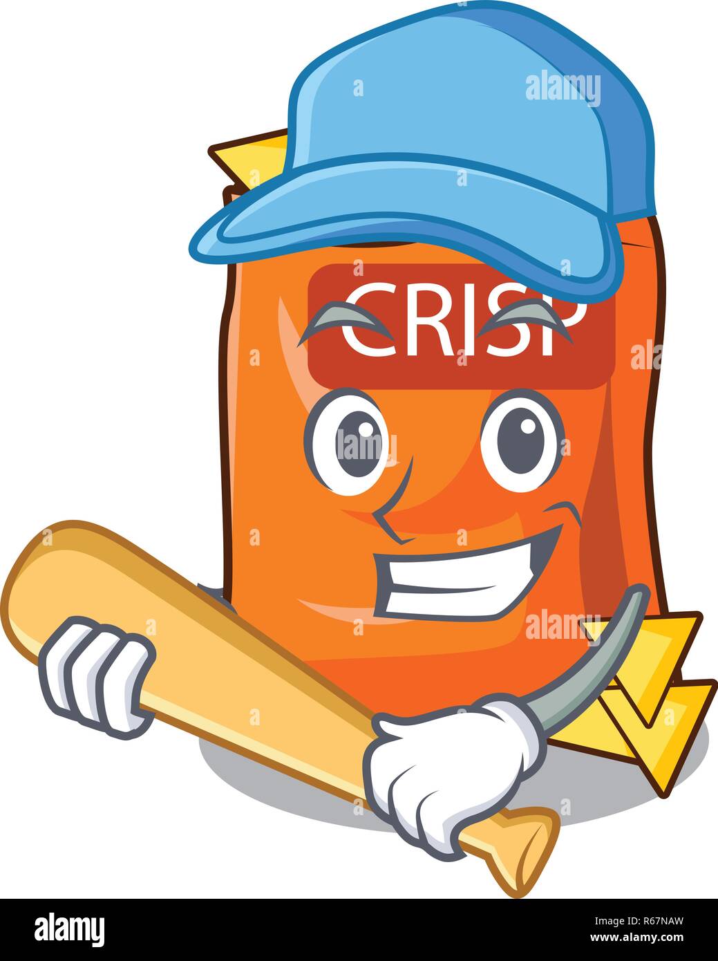 Playing baseball snack food sticks chisp on cartoon vector illustration ...