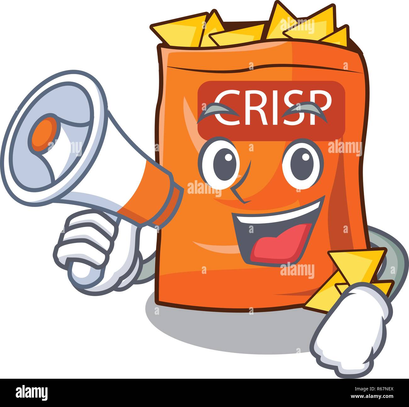 With megaphone snack food sticks chisp on cartoon vector illustration ...