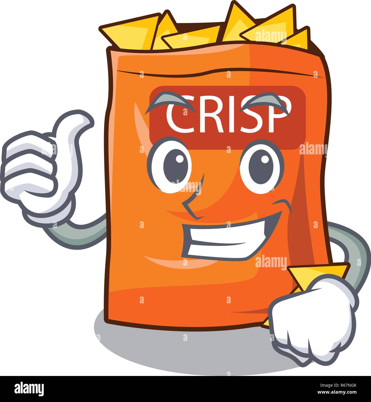 Thumbs up crispy potato chips in bowl cartoon vector illustrtion Stock ...