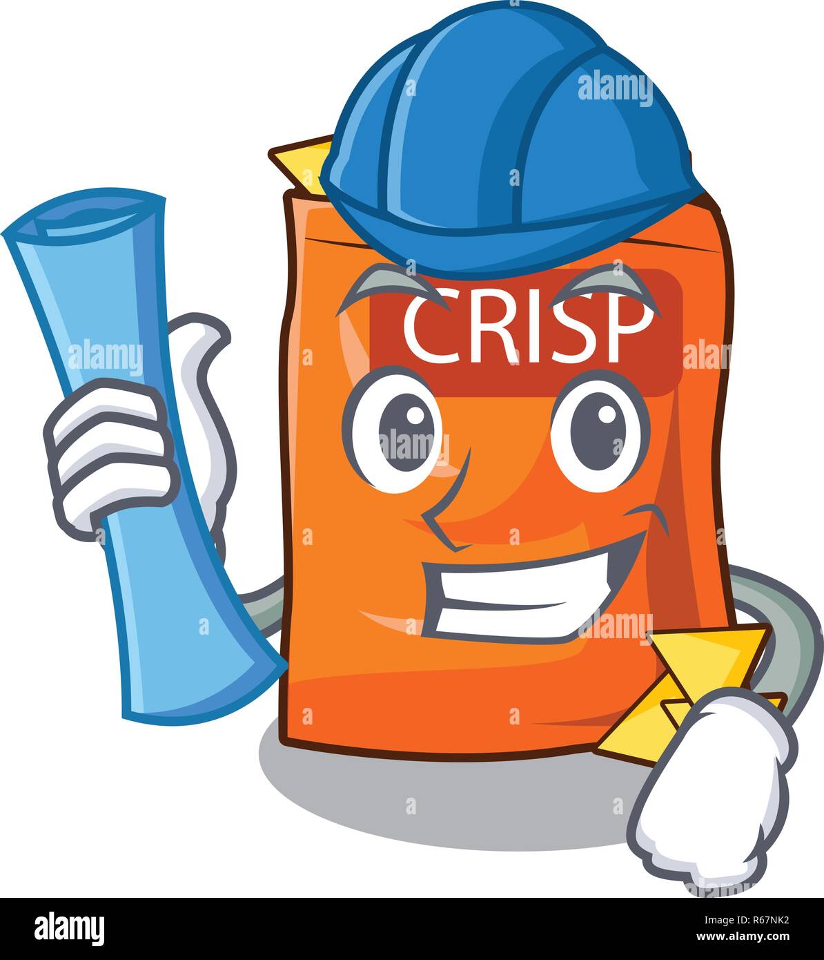 Architect crispy potato chips in bowl cartoon vector illustrtion Stock ...